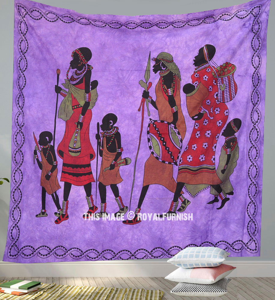 Indian Bohemian Tribal Life Indian Purple Wall Hanging & Coverlet ...