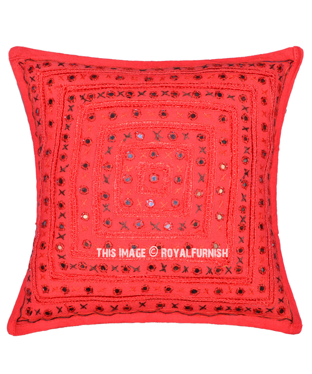 24" Big Red Indian Mirror Embroidery Style Throw Pillow Cushion Cover ...