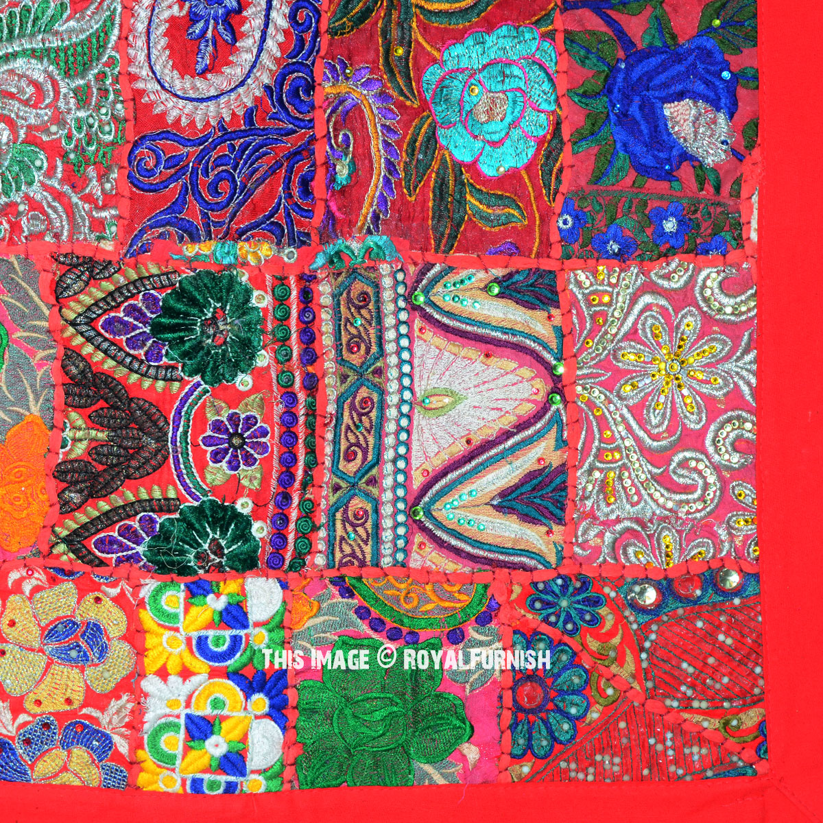 Red Large Indian Vintage Sari Patchwork Embroidered Runner Tapestry ...