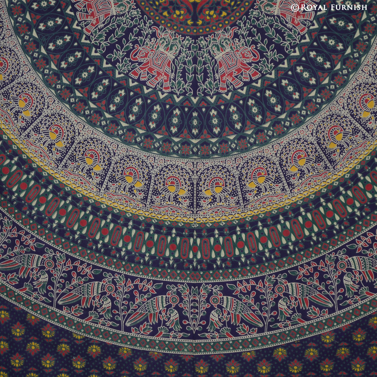 Queen Psychedelic India Elephant & Parrot Mandala Dorm Hippie Tapestry ...