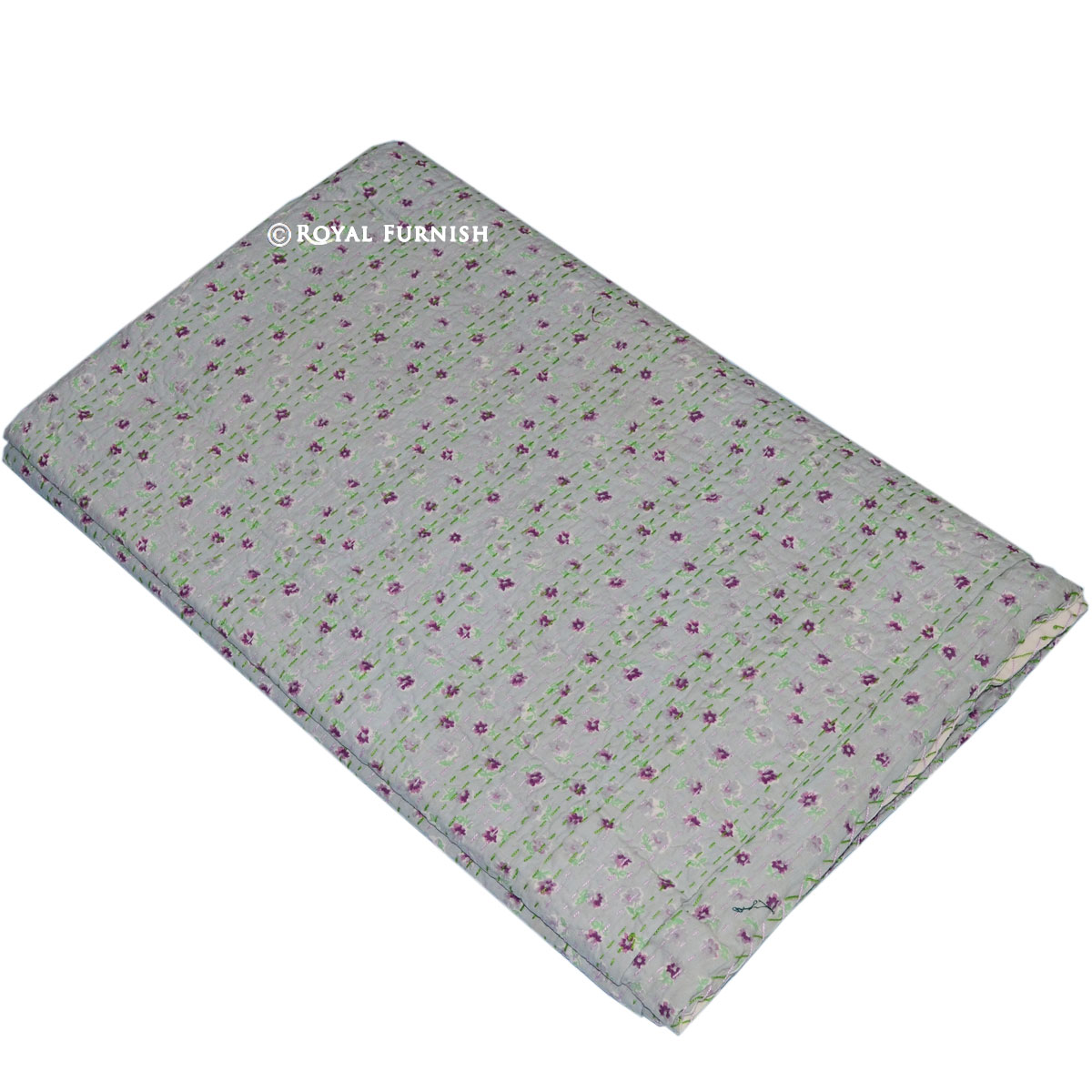 Light Pink Queen Size Small Flower Print Kantha Quilt Blanket Bedding ...