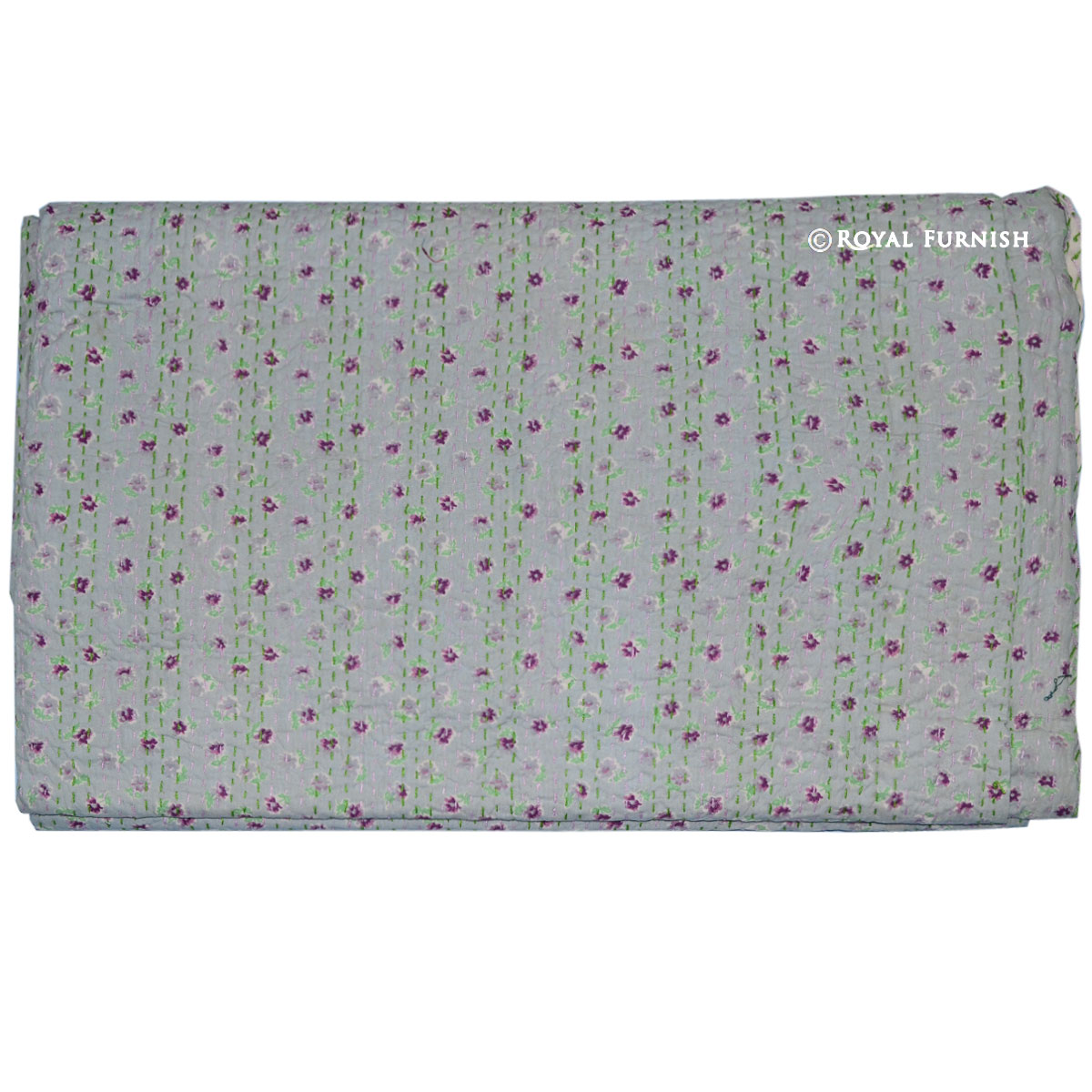 Light Pink Queen Size Small Flower Print Kantha Quilt Blanket Bedding ...