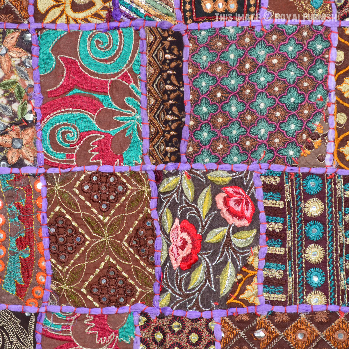 Multi Recycled Hand Sewn Patchwork Wall Tapestry Runner - RoyalFurnish.com