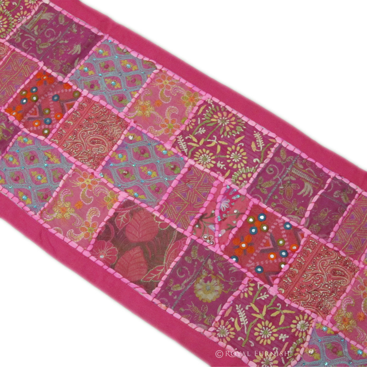 Pink Decorative Indian Patchwork Table Runner Tapestry - RoyalFurnish.com
