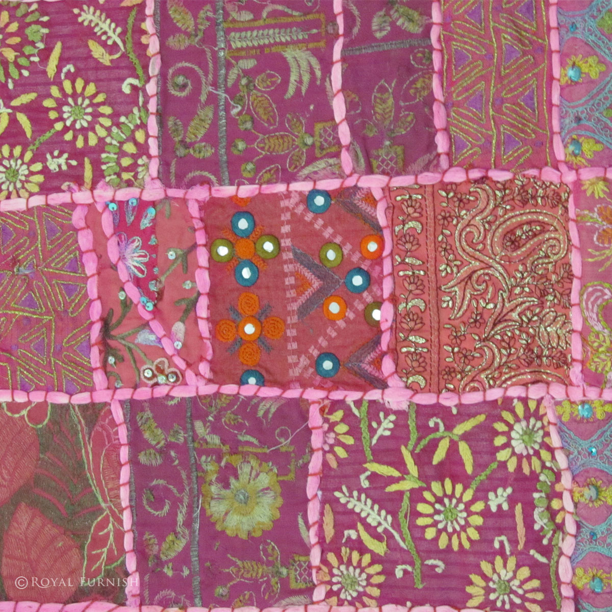 Pink Decorative Indian Patchwork Table Runner Tapestry - RoyalFurnish.com