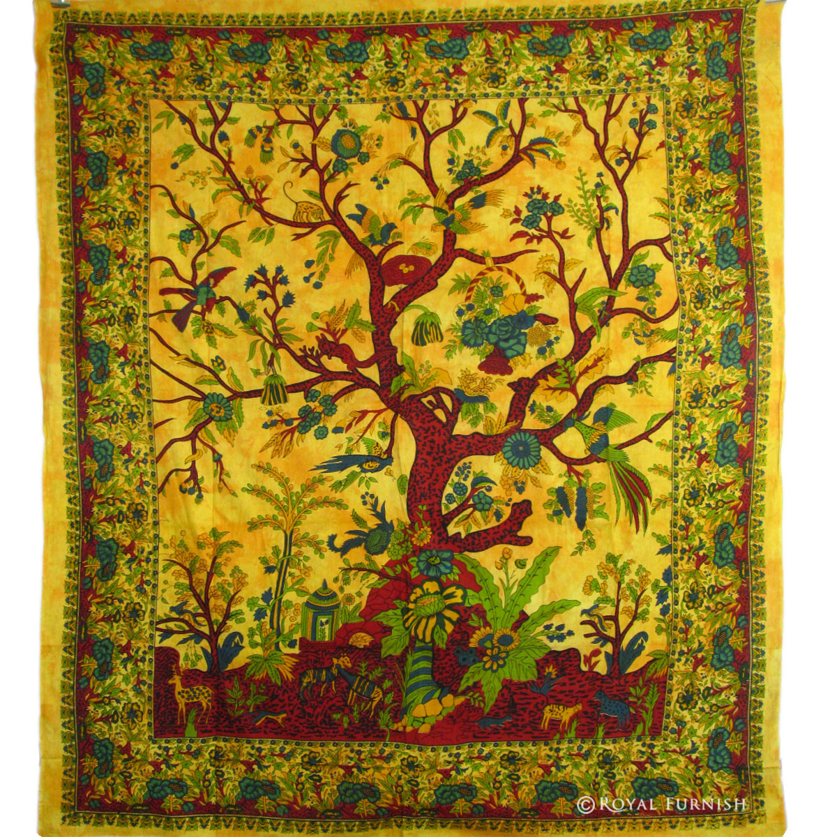 Queen Yellow Tree Of life Hippie Dorm Wall Hanging Bed Cover ...