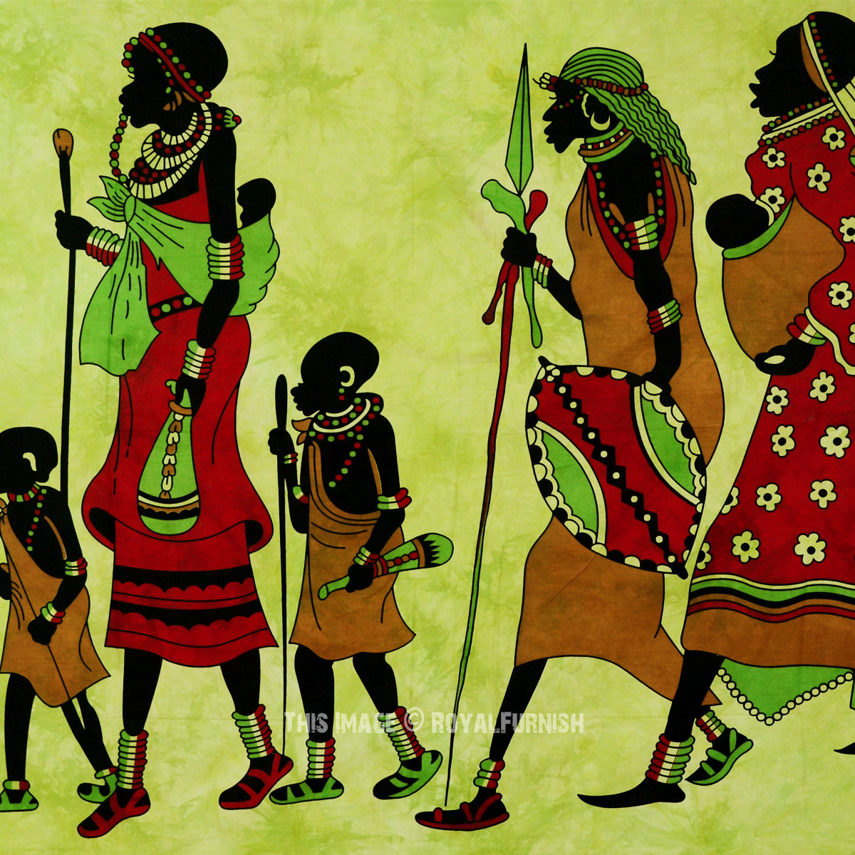 Queen Size Green Tribal Life Theme African Wall Tapestry - RoyalFurnish.com