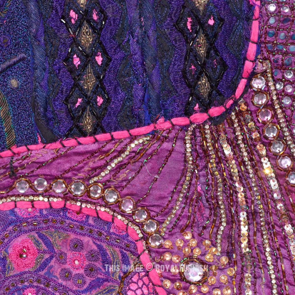 Pink Vintage Expensive Beads Work and Embroidered Tapestry Runner ...