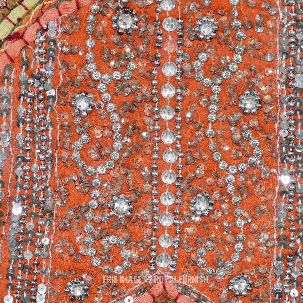 Red Indian Heavy Bead Works Antique Elephant Patchwork Tapestry Wall ...