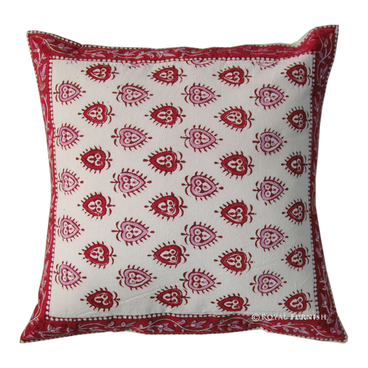 16x16" Inch White Indian Floral Printed Hand Block Euro Pillow Sham ...