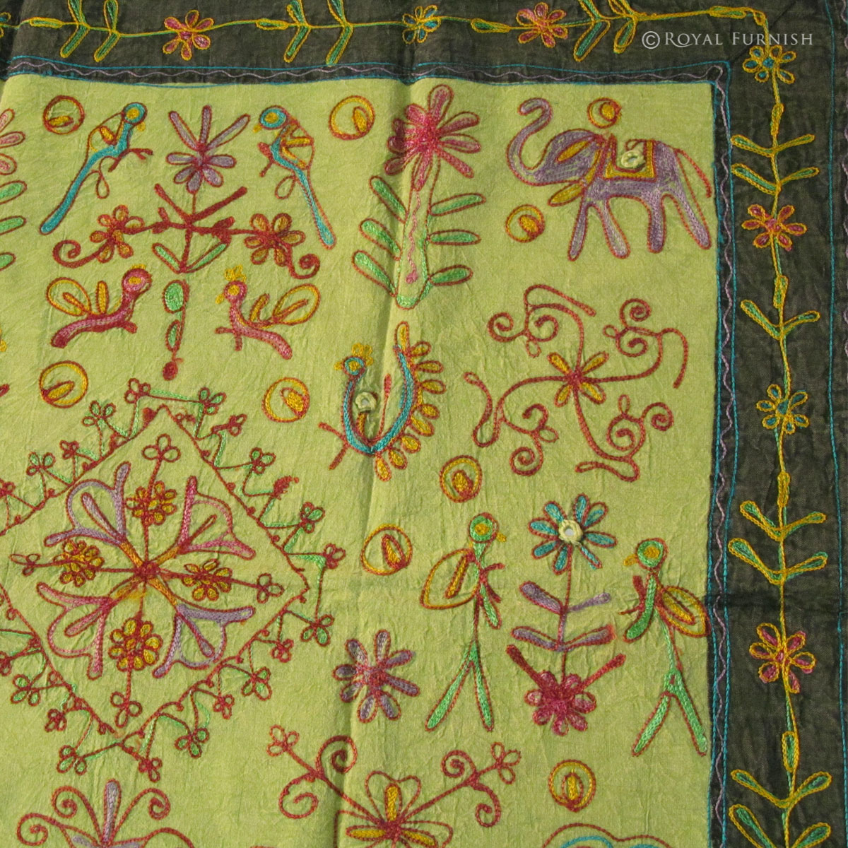 Hand Sewn Thread Embroidered Indian Cloth Wall Hanging Runner Decor Art ...