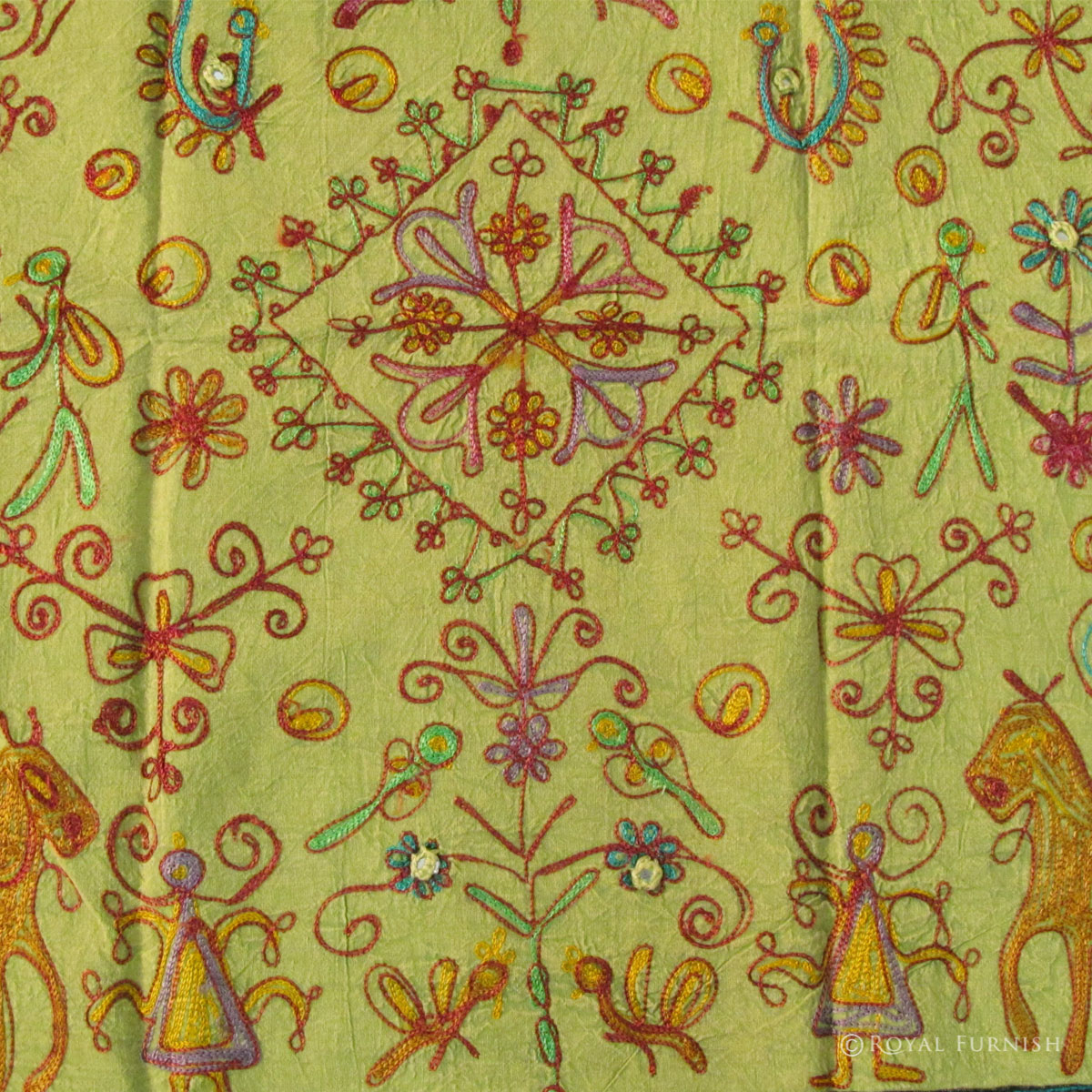 Hand Sewn Thread Embroidered Indian Cloth Wall Hanging Runner Decor Art ...