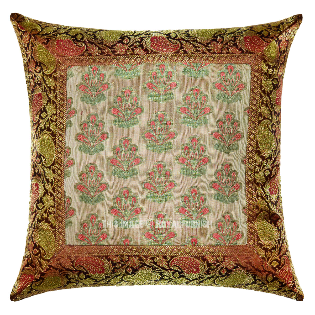 16" Brown Floral Silk Brocade Throw Modern Pillow Case Sham ...