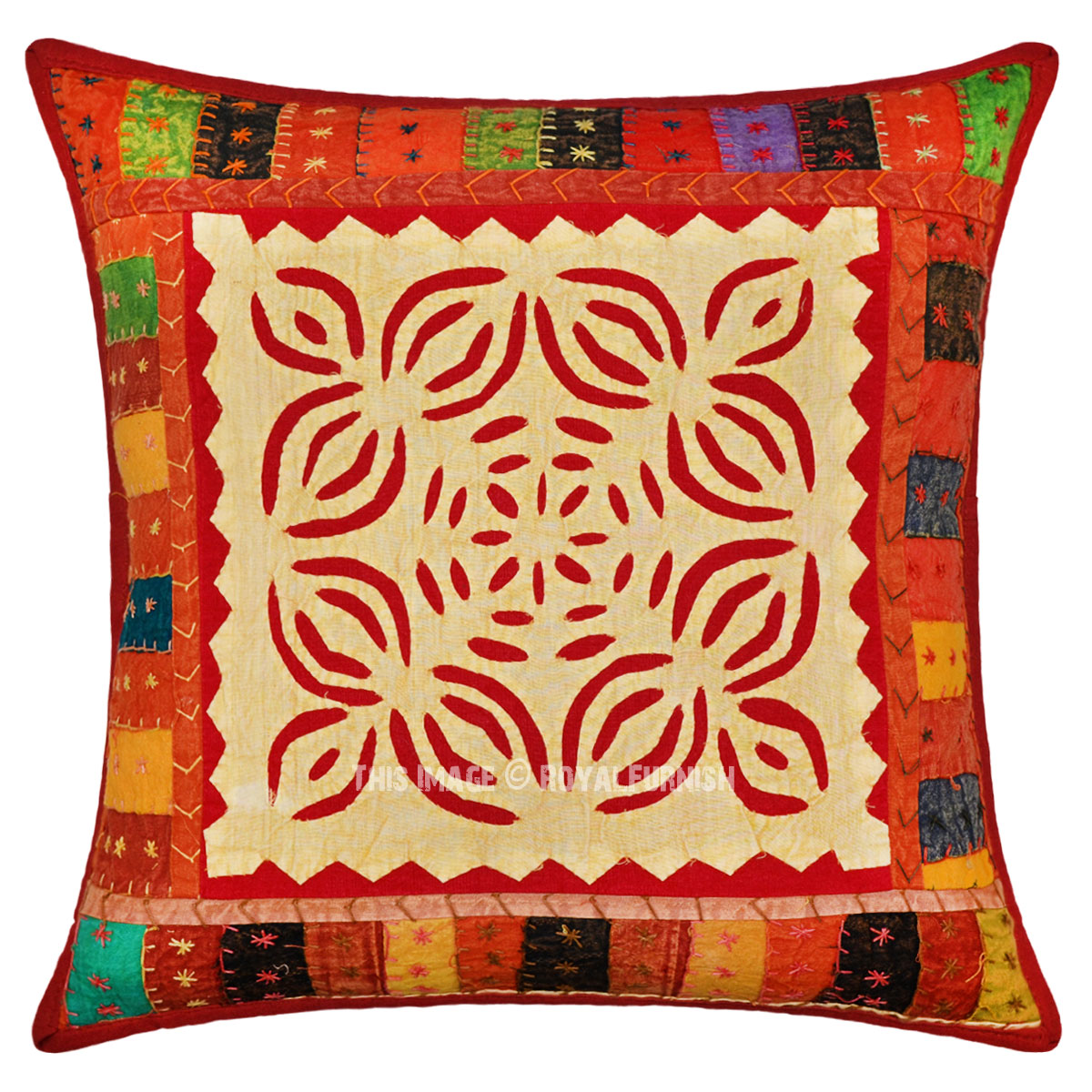 Handmade Decorative Cutwork & Patchwork Appliqued Floral Throw Pillow ...