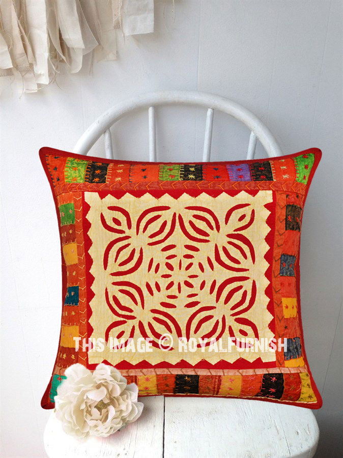 Handmade Decorative Cutwork & Patchwork Appliqued Floral Throw Pillow ...