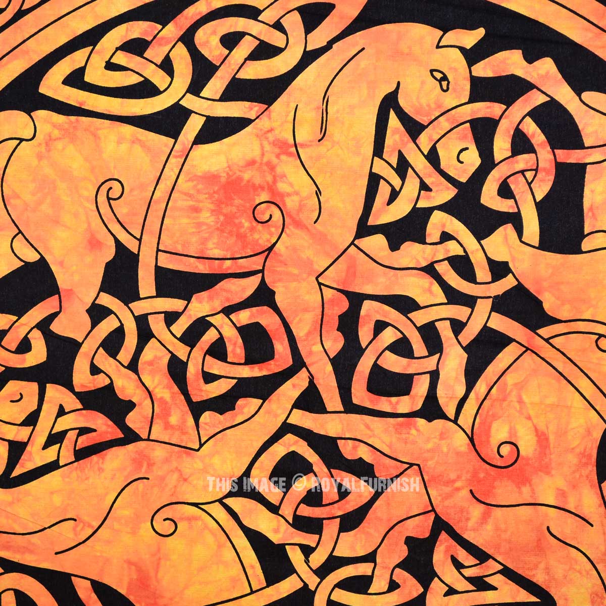 Orange Celtic Unicorn Horses Tie Dye Wall Tapestry - RoyalFurnish.com