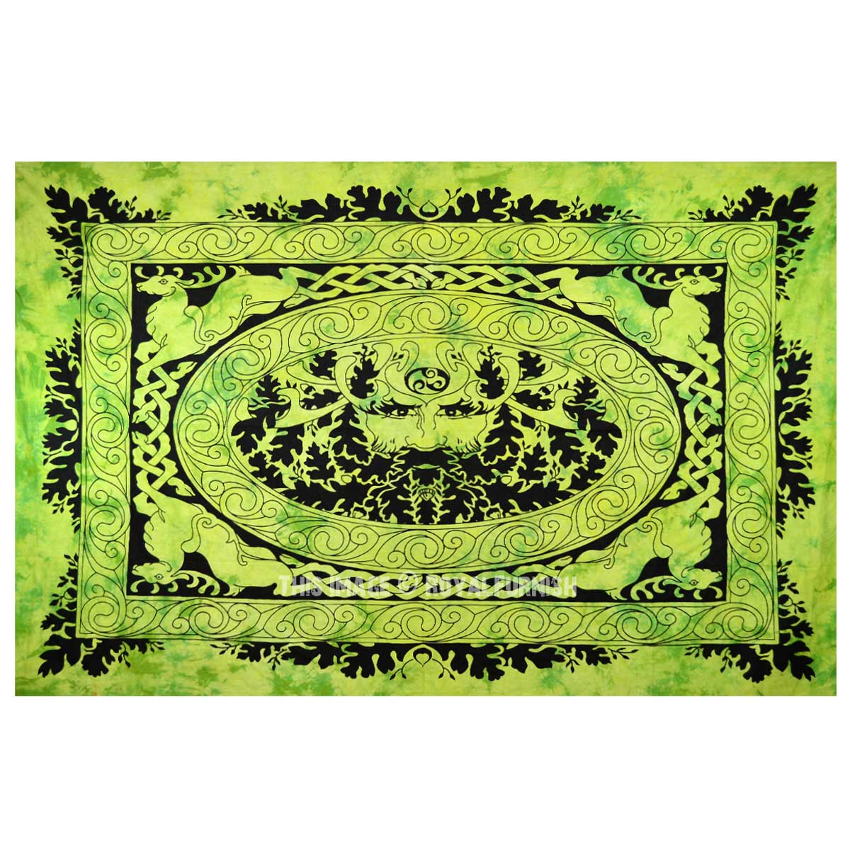 Small Green Hunter Man Celtic Wall Tapestry, Tie Dye Bedding Sheet ...