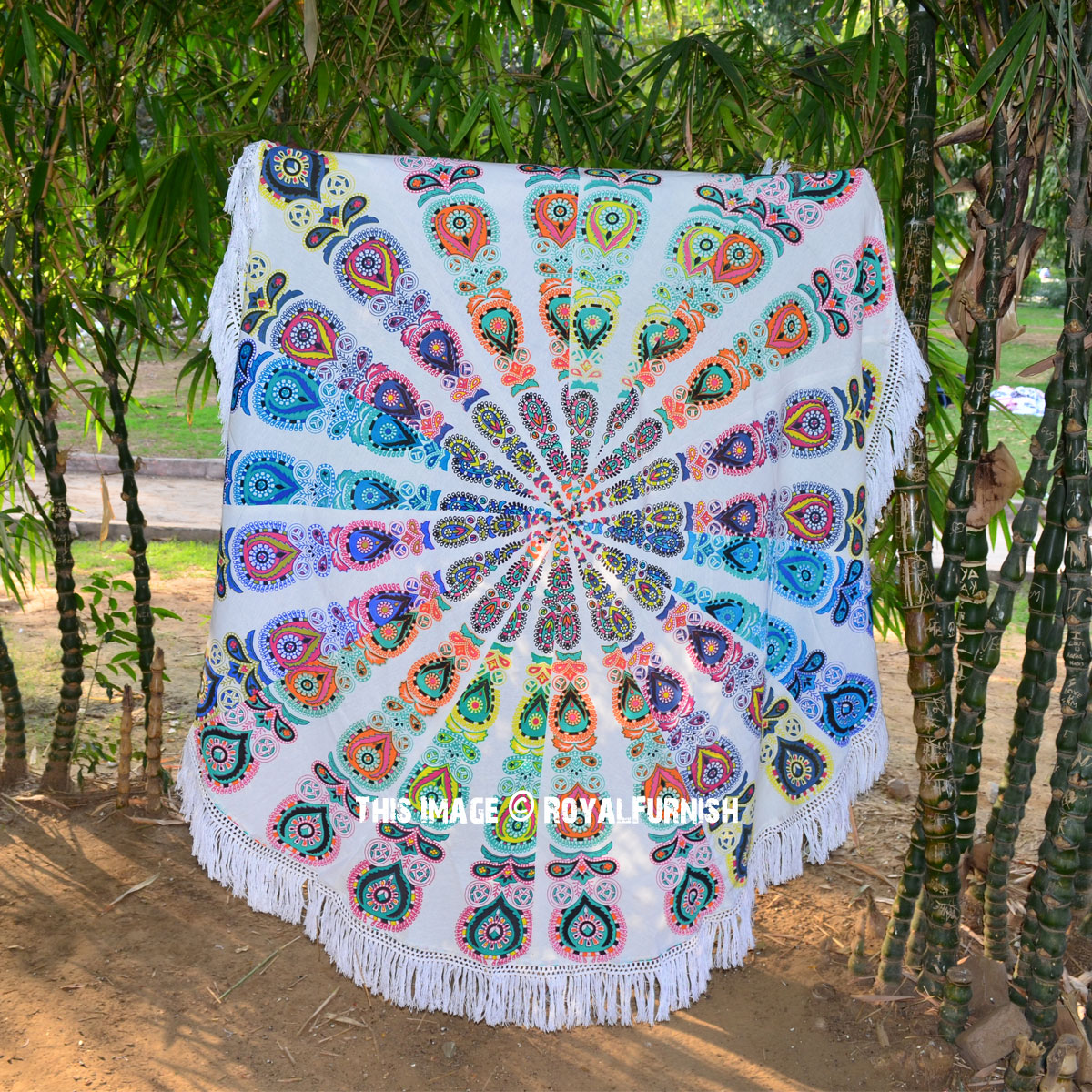White Multi Patchwork Goddess Mandala Roundie Beach Throw ...