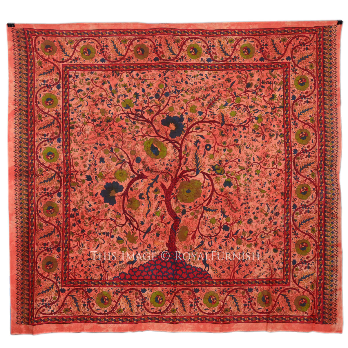 Orange Queen Young Tree Of Life Bohemian Cotton Fabric Tapestry ...