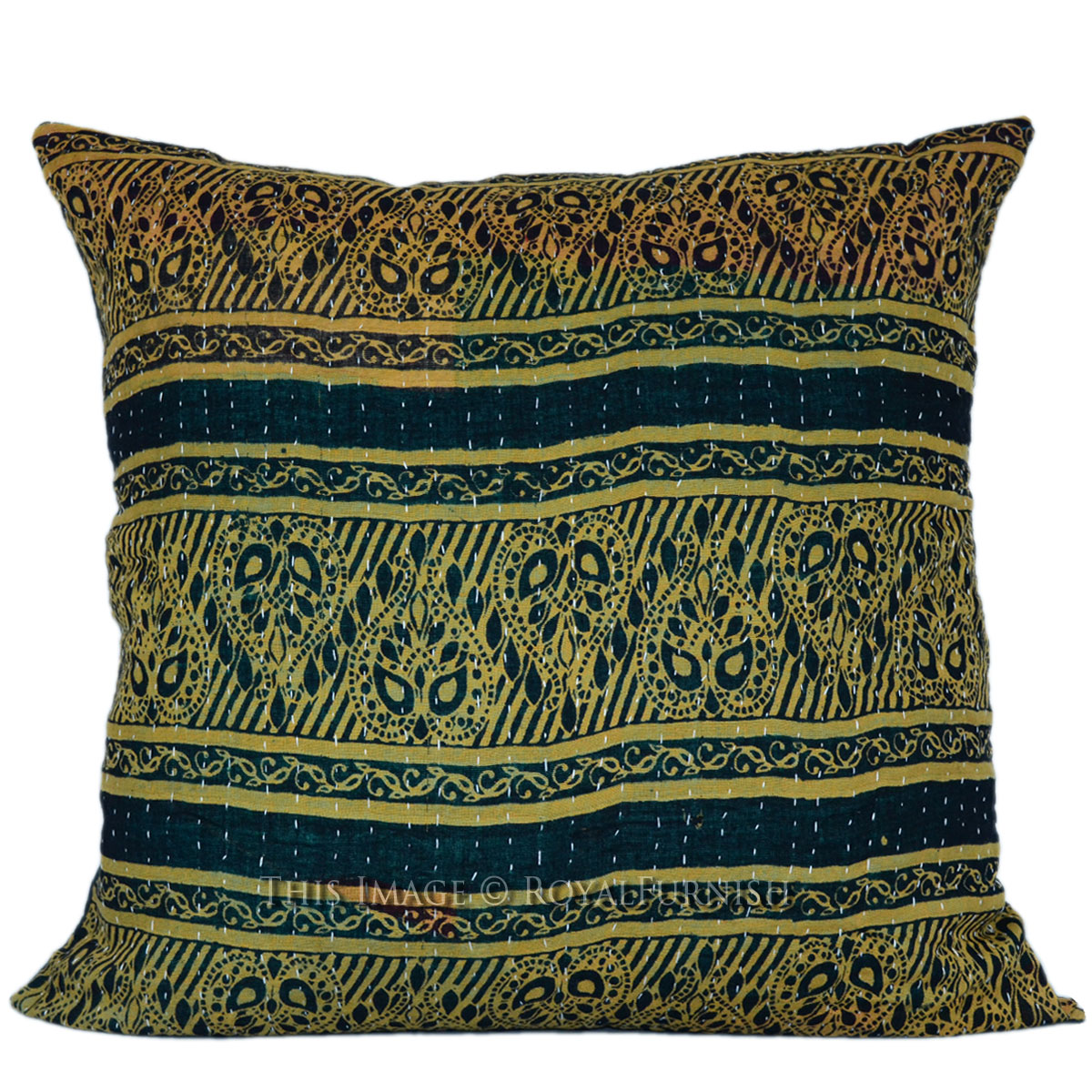 16" Vintage Handmade India Kantha Toss Pillow Cover - RoyalFurnish.com