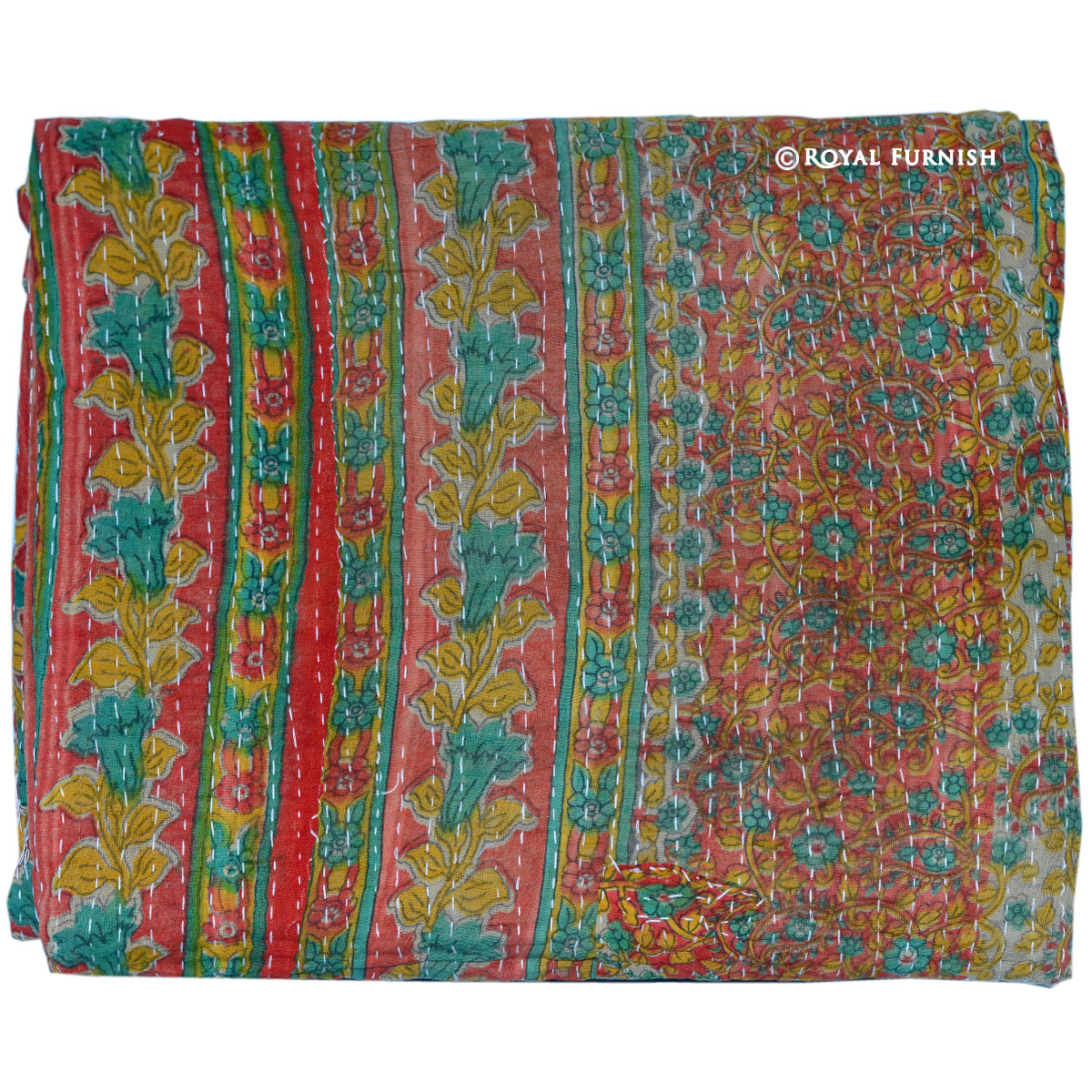 Twin Multicolor Vintage Kantha Reversible Quilt Throw Blanket ...
