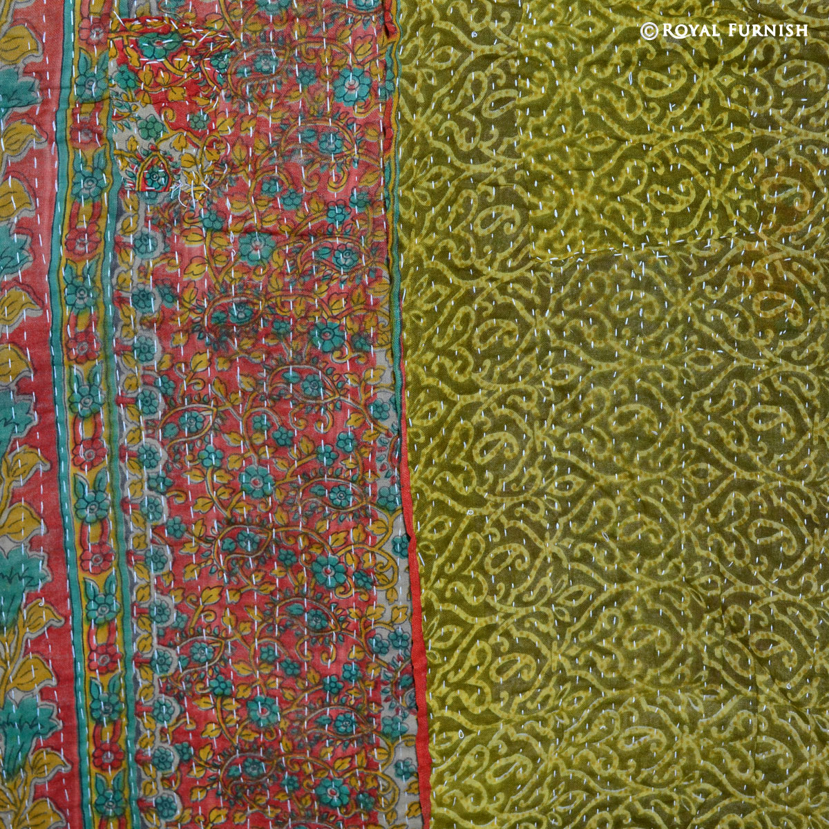 Twin Multicolor Vintage Kantha Reversible Quilt Throw Blanket ...