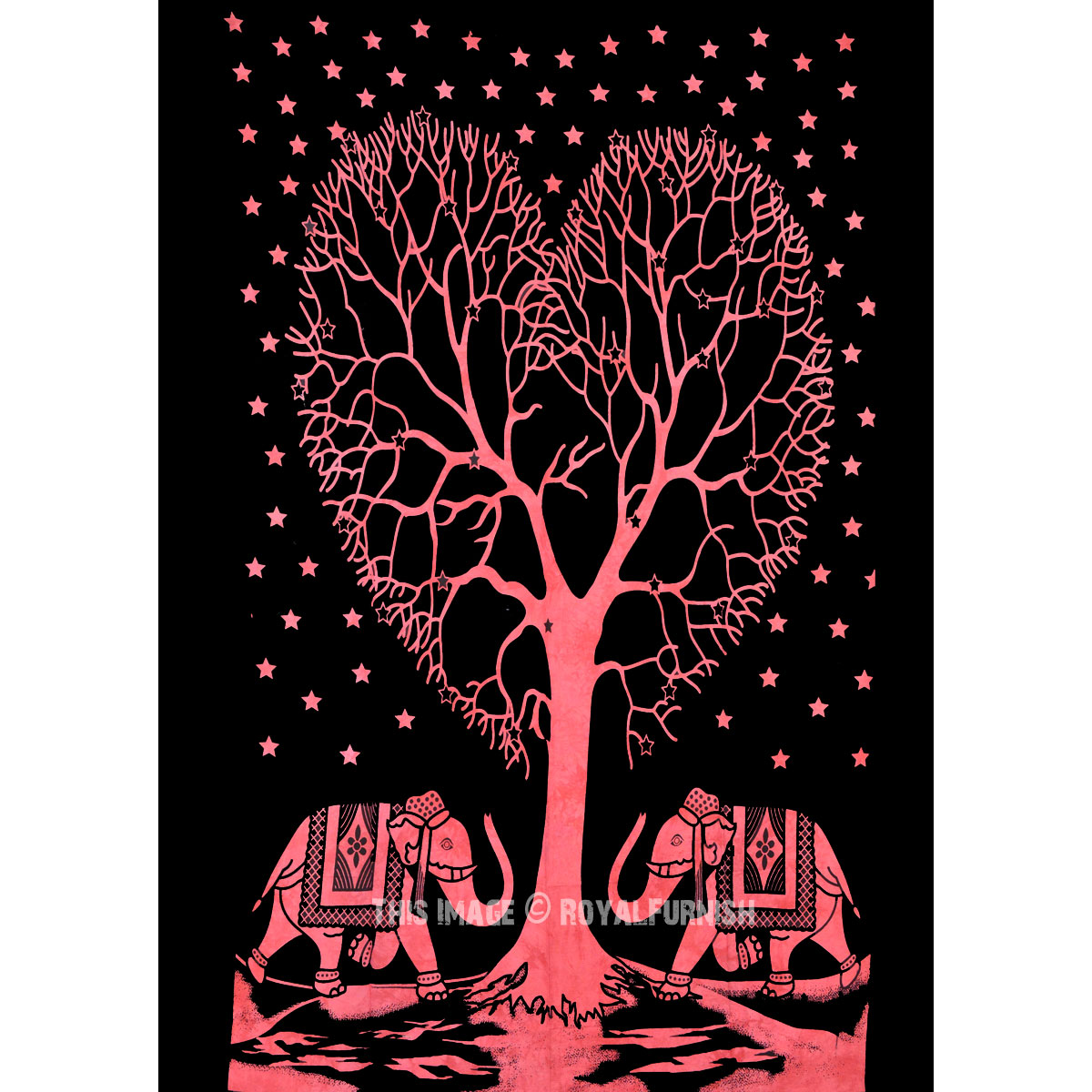 Red Elephant & Heart Tree Wall Tapestry, Hippie Tie Dye Tapestry ...