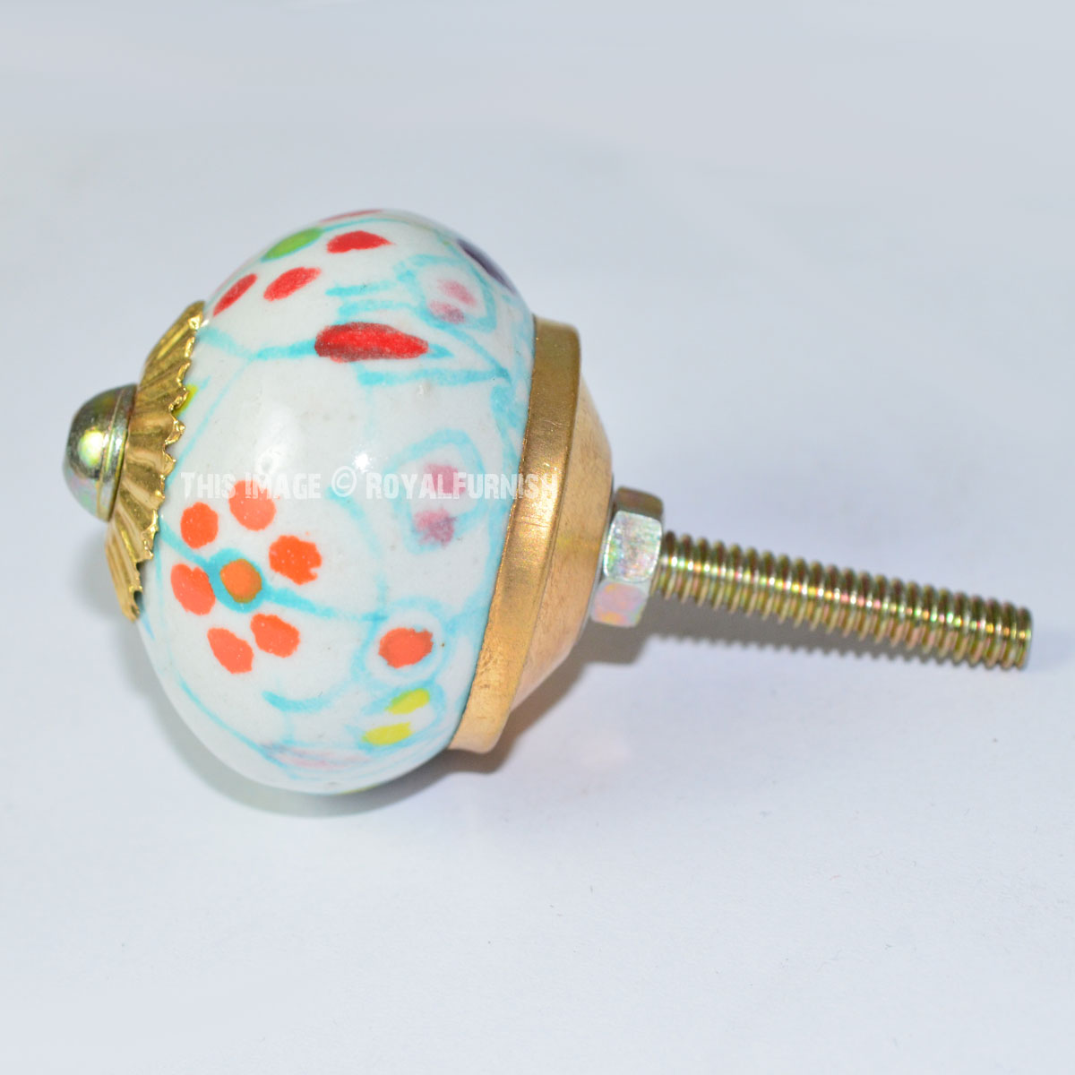 Multi Hand Painted Dots Ceramic Cabinet Door Knobs, Set of 2 - RoyalFurnish.com