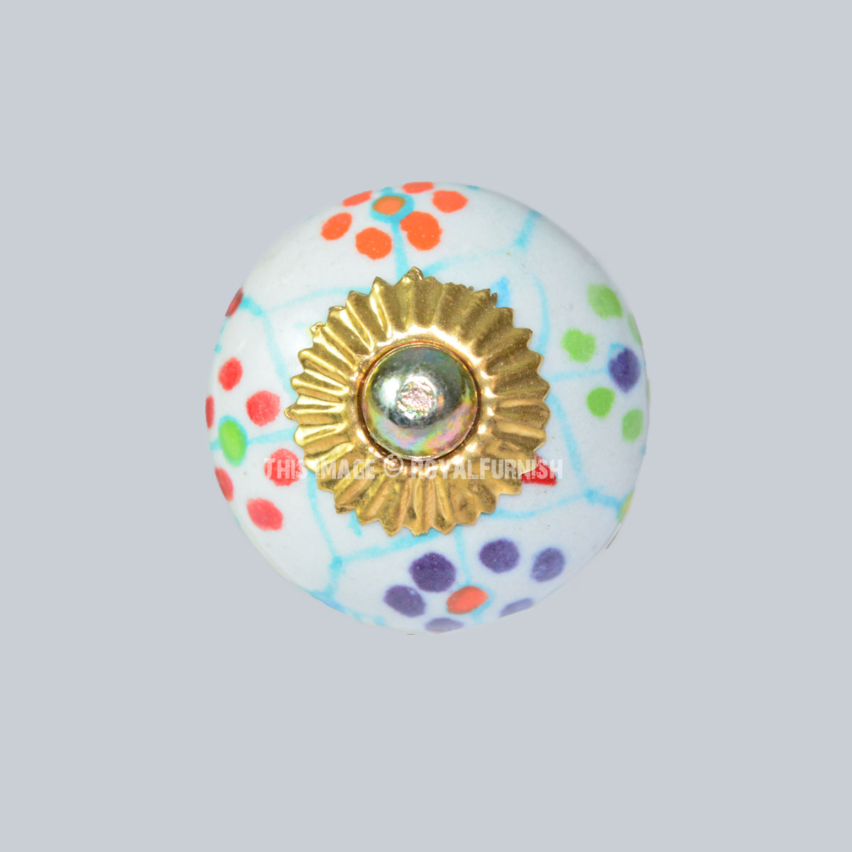 Multi Hand Painted Dots Ceramic Cabinet Door Knobs, Set of 2 - RoyalFurnish.com