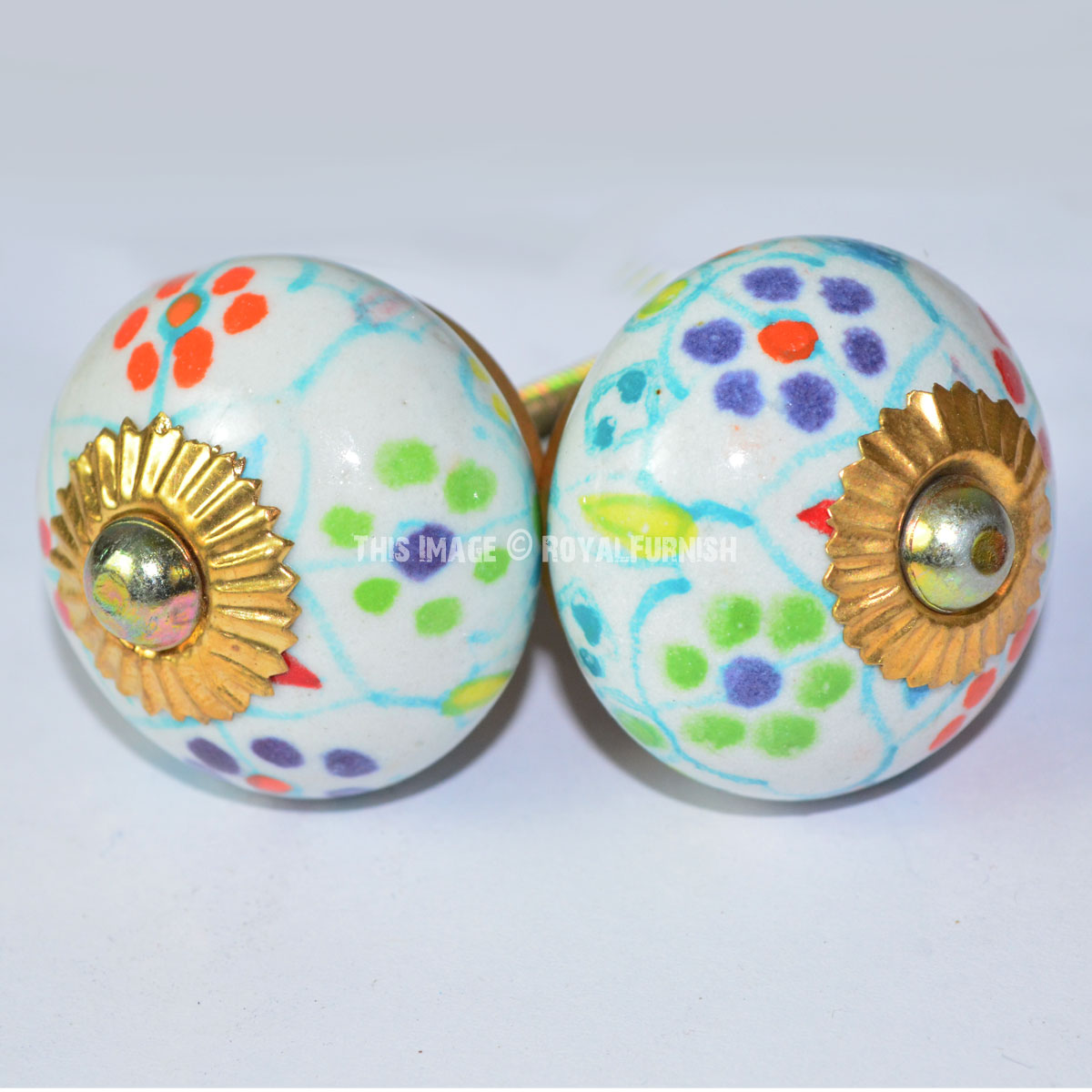 Multi Hand Painted Dots Ceramic Cabinet Door Knobs, Set of 2 - RoyalFurnish.com