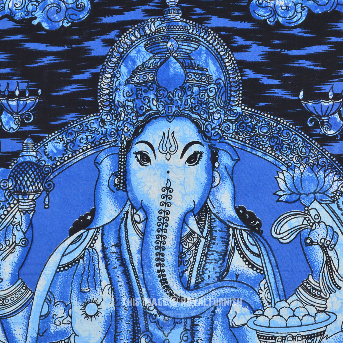 Blue God Ganesha Batik Cloth Poster Wall Hanging - RoyalFurnish.com