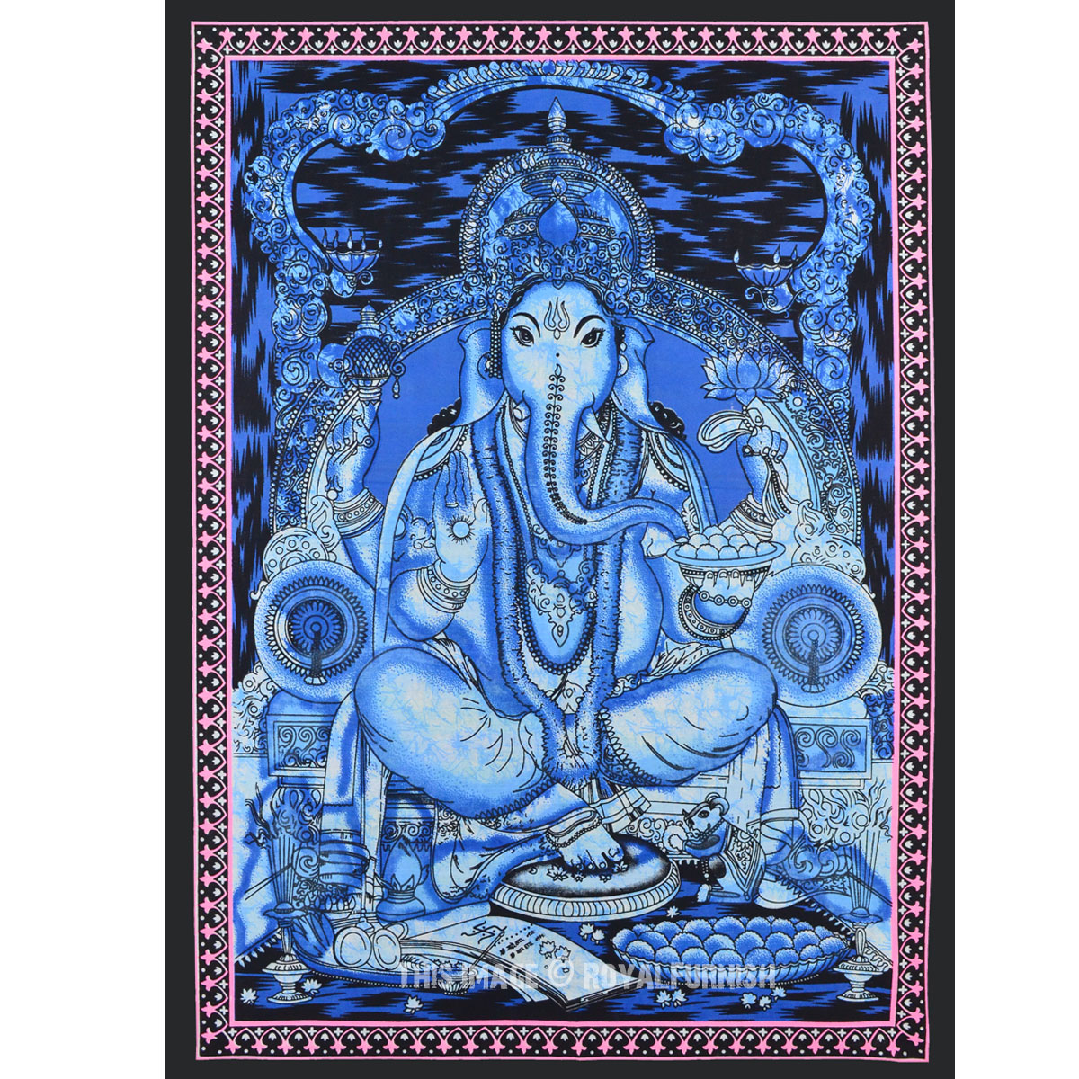 Blue God Ganesha Batik Cloth Poster Wall Hanging - RoyalFurnish.com