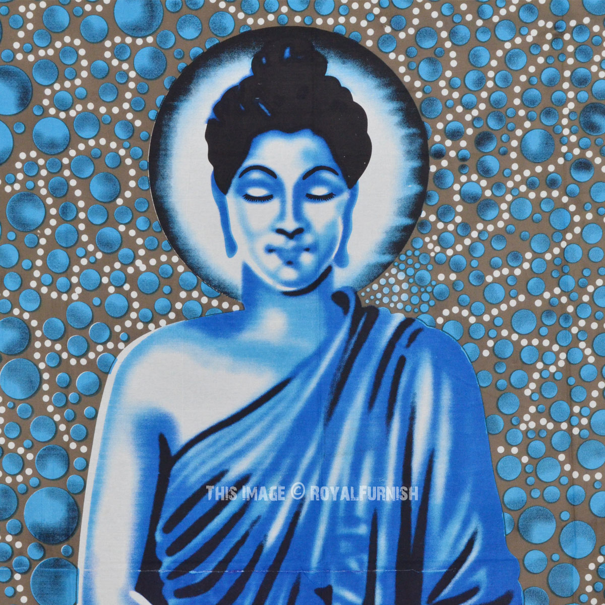 Small Blue Buddha Batik Buddhist Tapestry Wall Hanging - RoyalFurnish.com