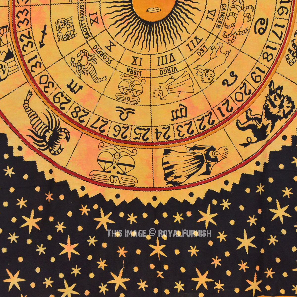 Large Yellow Zodiac Tapestry, Queen Horoscope Astrology Wall Hanging ...