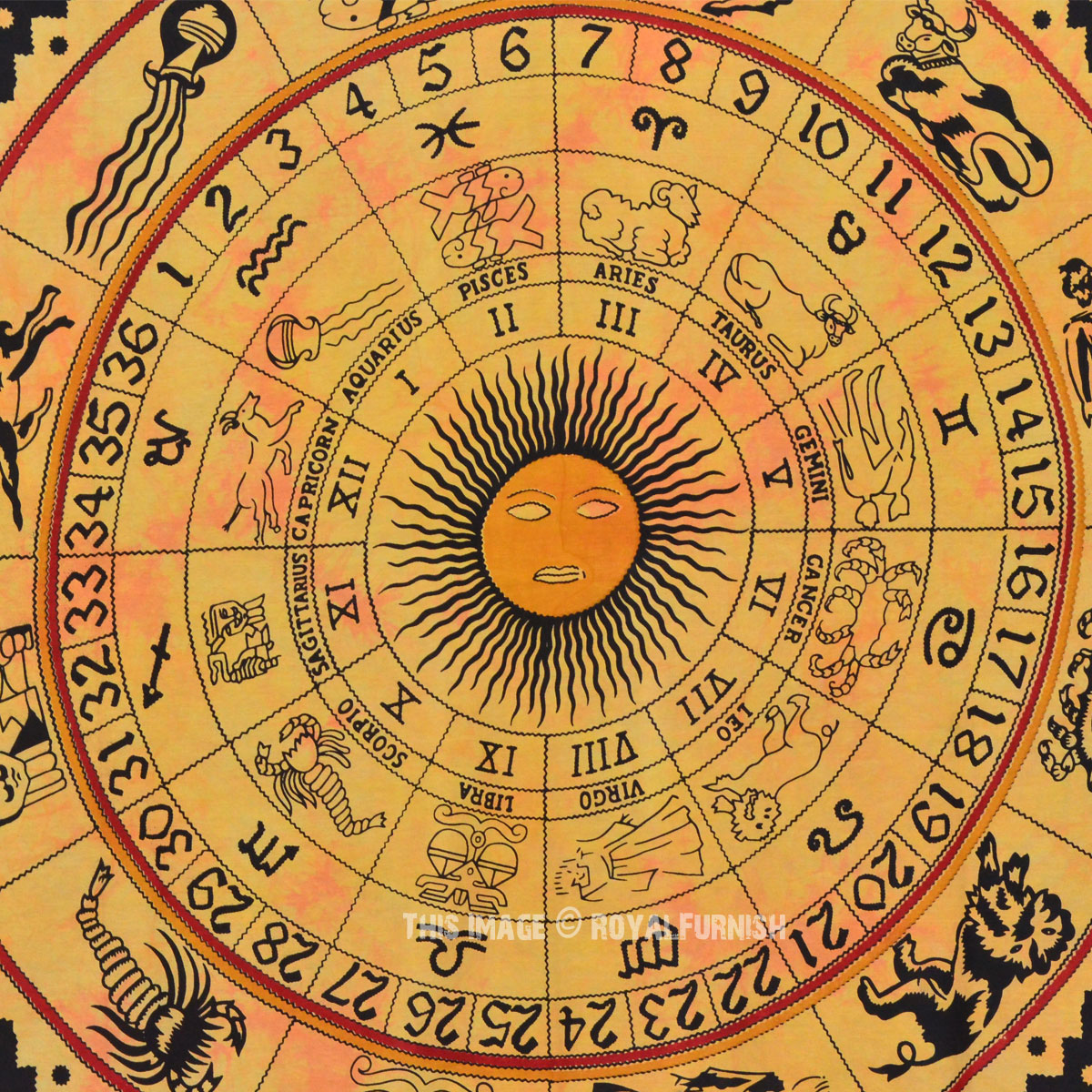 Large Yellow Zodiac Tapestry, Queen Horoscope Astrology Wall Hanging ...