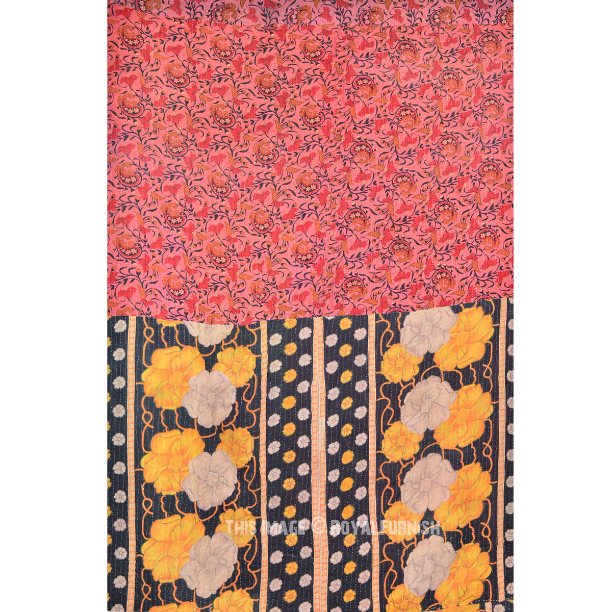 Colorful Kantha Quilted Sari Throw Bedding - RoyalFurnish.com