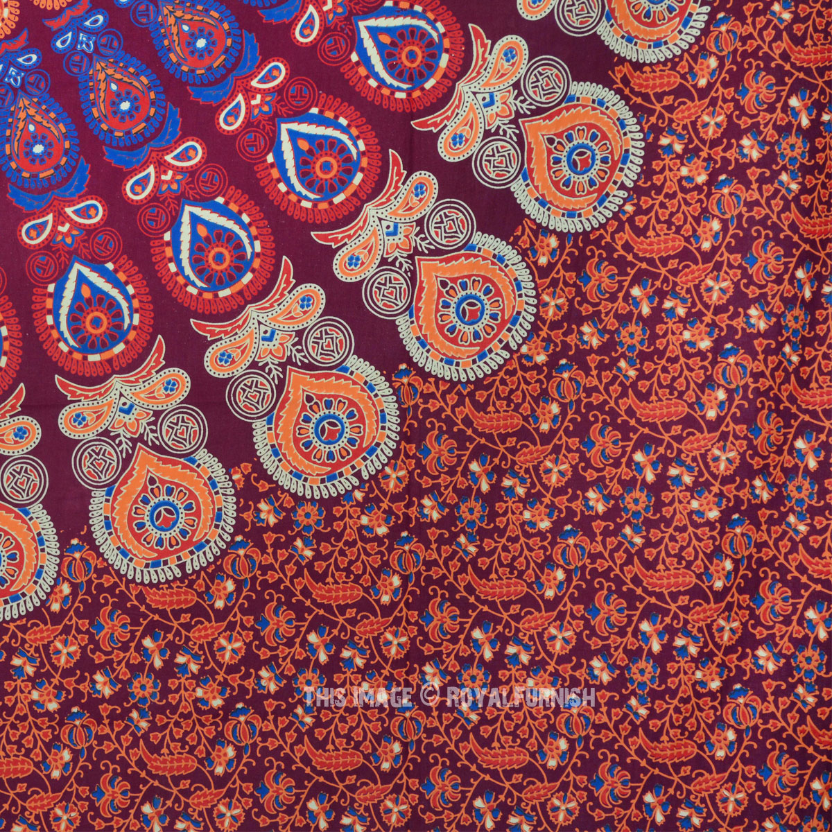 Maroon Peacock Mandala Tapestry Wall Hanging, Hippie Indian Bedding ...