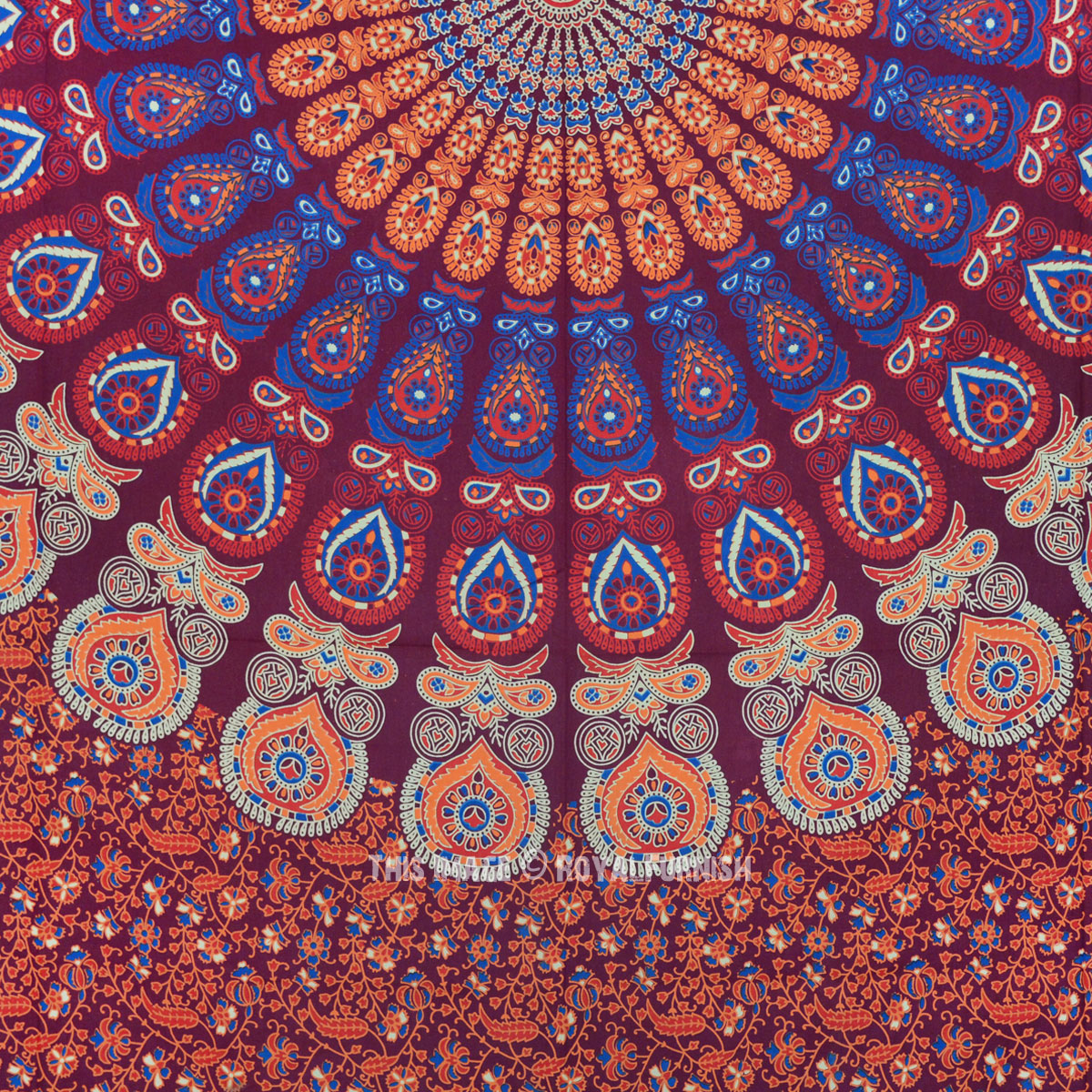Maroon Peacock Mandala Tapestry Wall Hanging, Hippie Indian Bedding ...