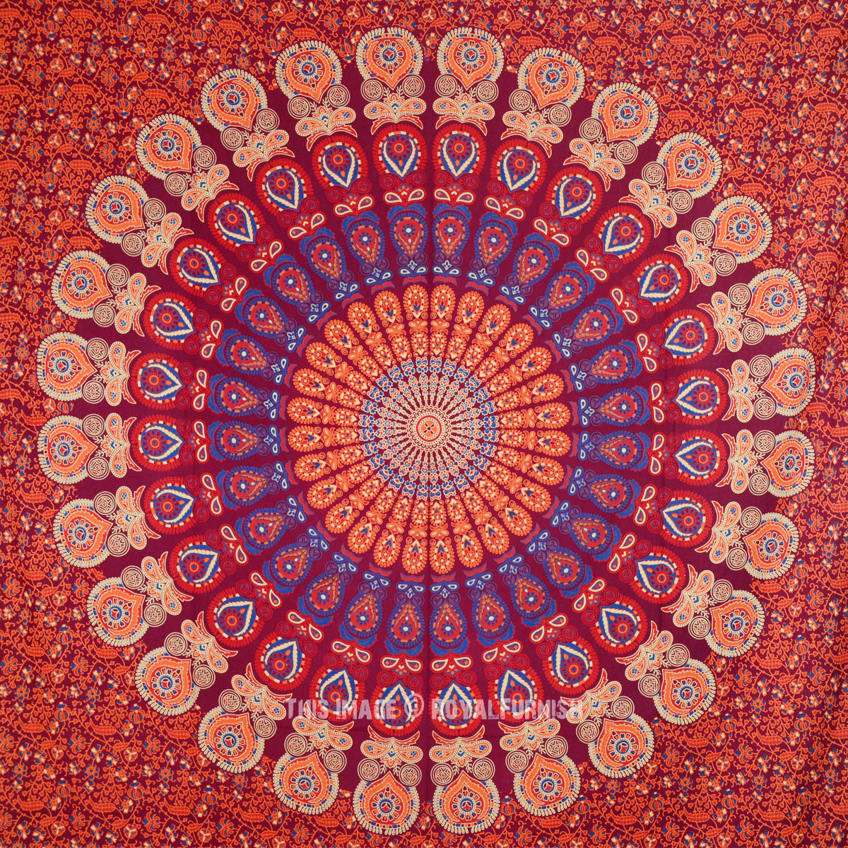 Maroon Peacock Mandala Tapestry Wall Hanging, Hippie Indian Bedding ...