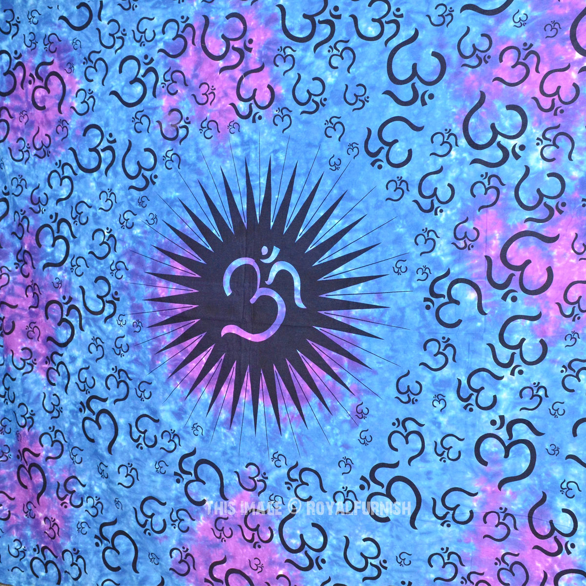 Blue Om Chakra Tapestry, Tie Dye Aum Wall Tapestry - RoyalFurnish.com