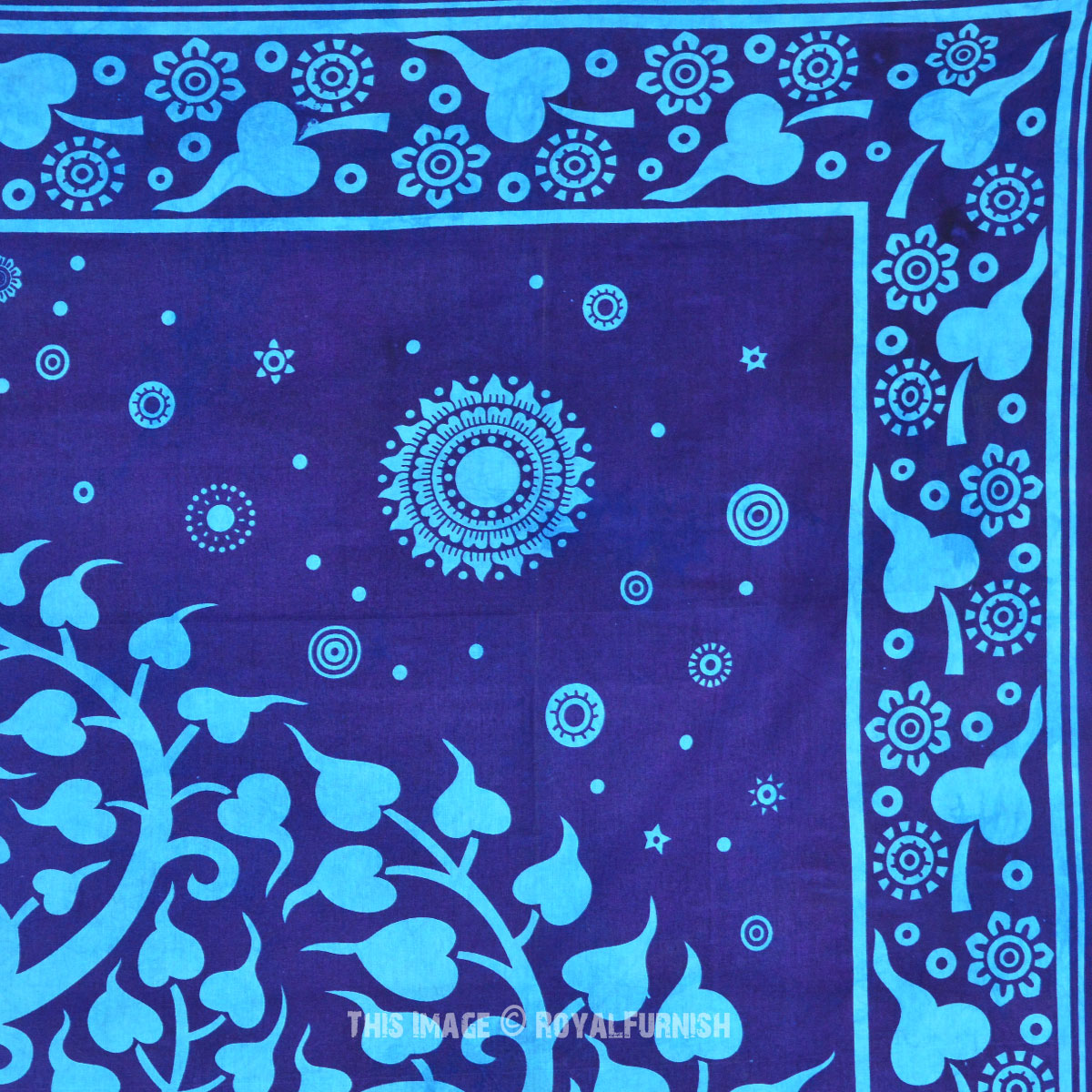 Large Blue Elephant Tree Tapestry Wall Hanging, Tree of Life Bedspread ...