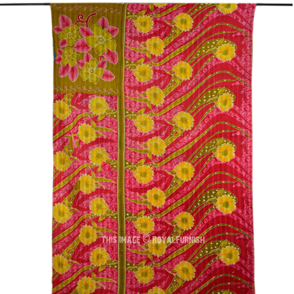 Red Multi Colorful Reversible India Kantha Quilted Throw - RoyalFurnish.com