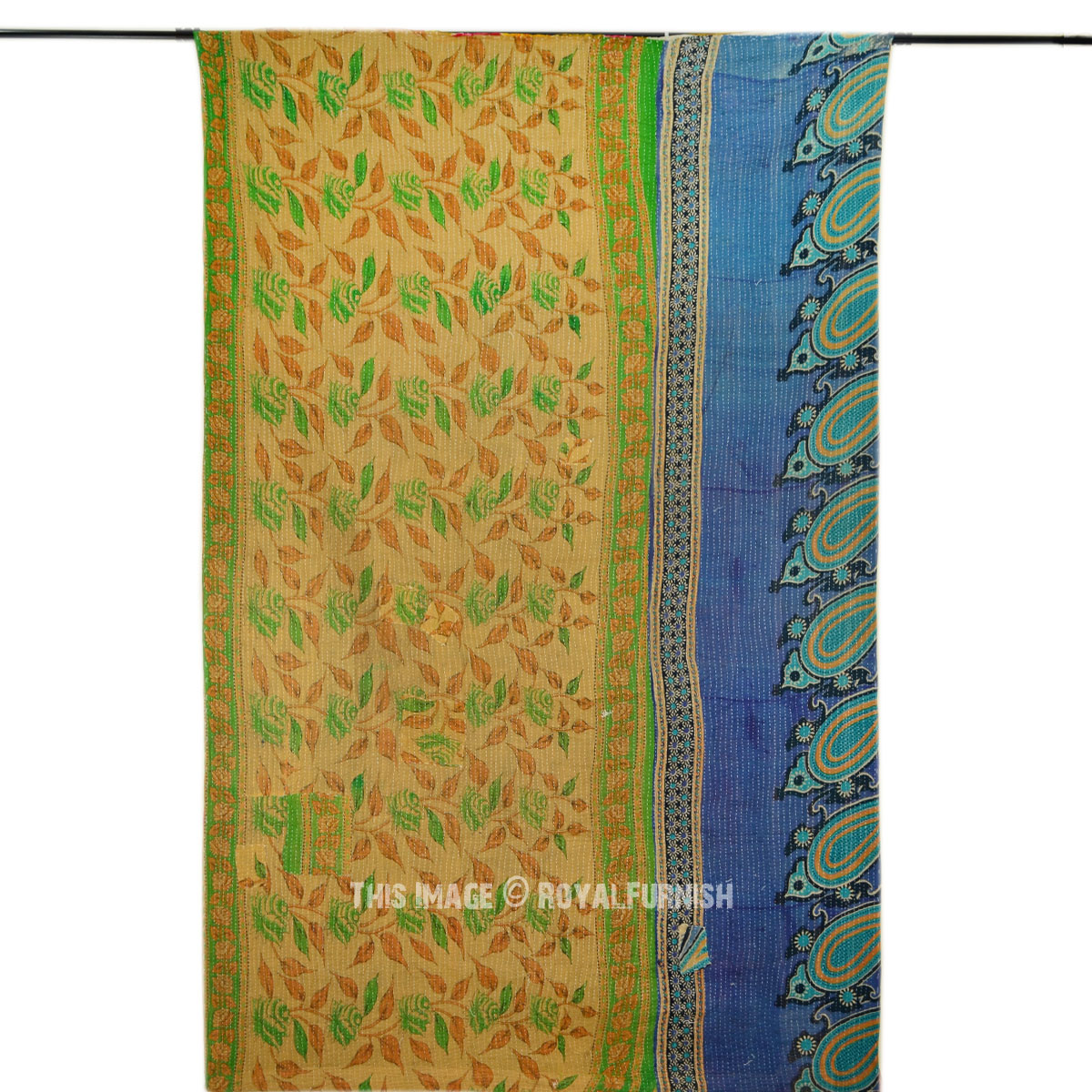 Red Multi Colorful Reversible India Kantha Quilted Throw - RoyalFurnish.com