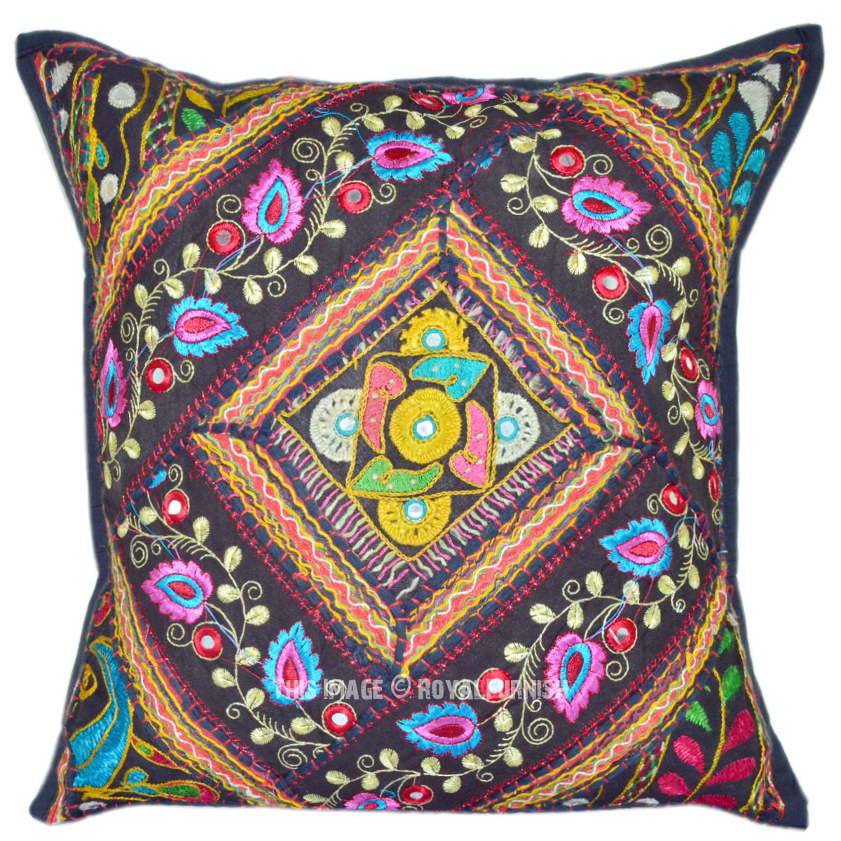 Black Decorative & Accent Bohemian Embroidered Pillow Cover ...