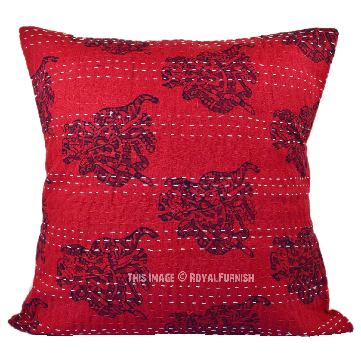 Decorative Handmade Maroon Camel Printed Kantha Throw Pillow Case ...