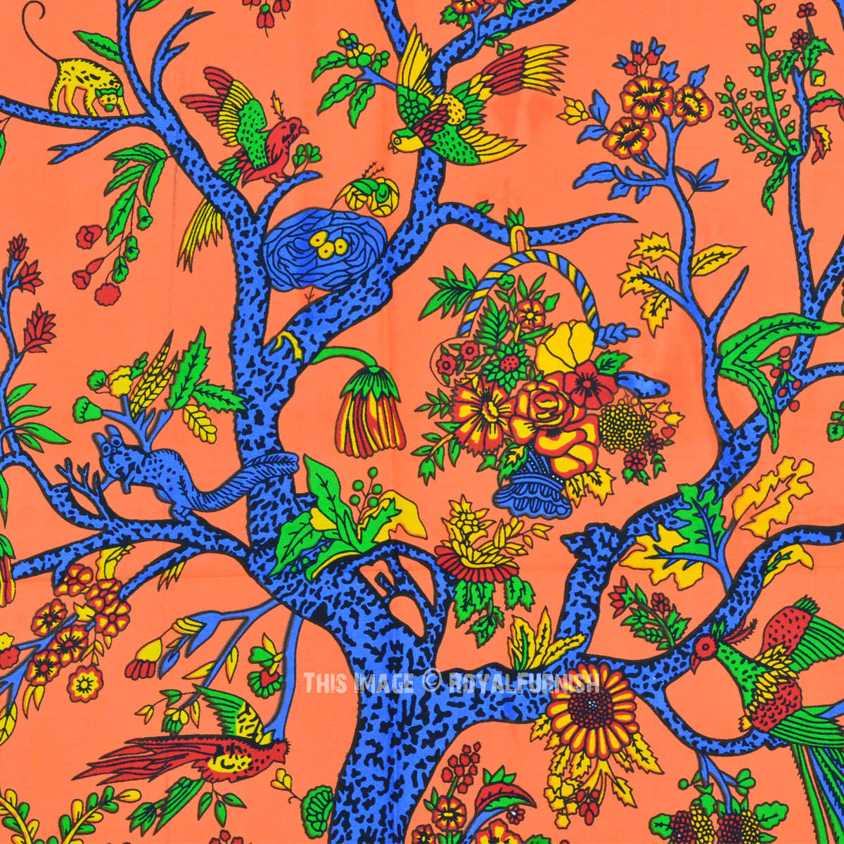 Multi Orange Tree of Life Poster Tapestry Wall Hanging - RoyalFurnish.com