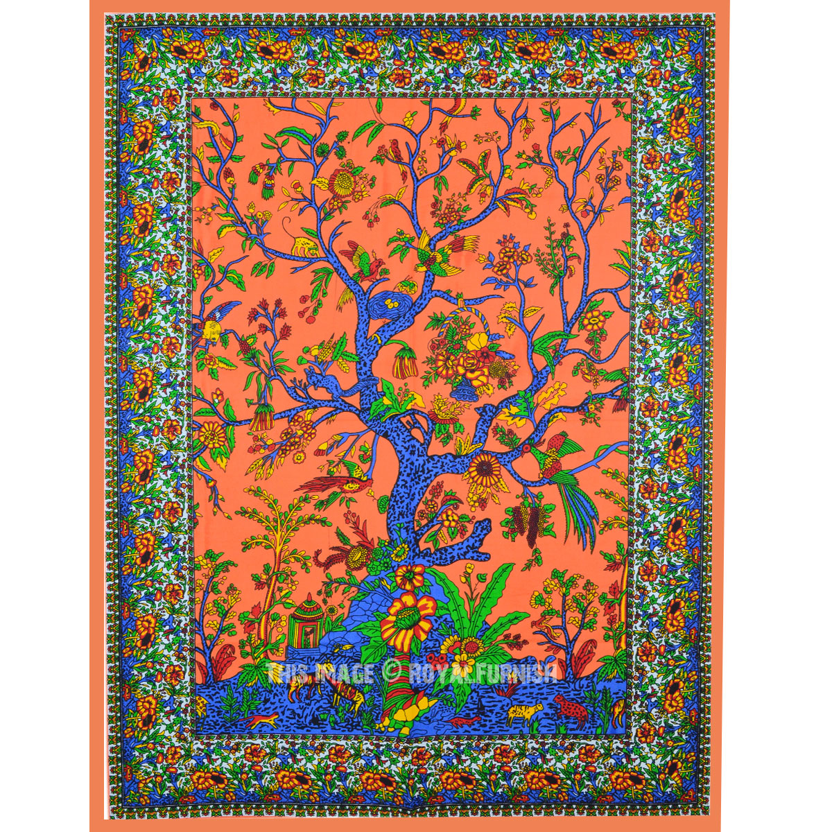 Multi Orange Tree of Life Poster Tapestry Wall Hanging - RoyalFurnish.com