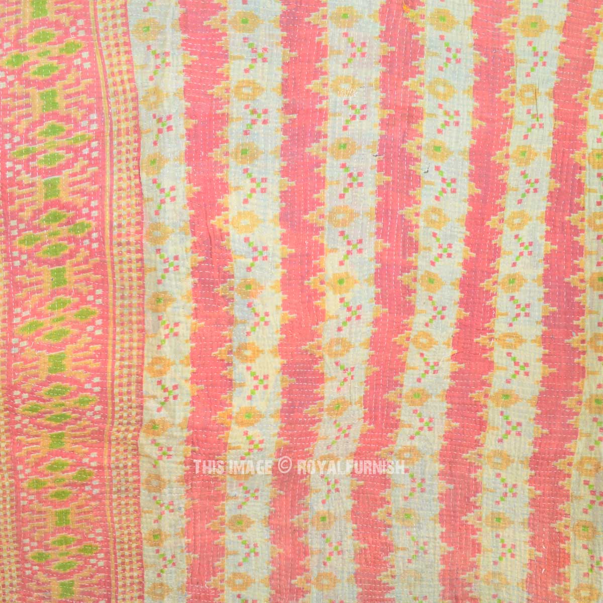 Beige Multi Old Cotton Sari Cloth Made Unique Kantha Embroidered Quilt ...