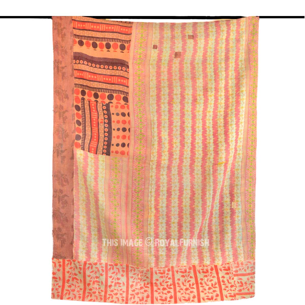 Beige Multi Old Cotton Sari Cloth Made Unique Kantha Embroidered Quilt ...