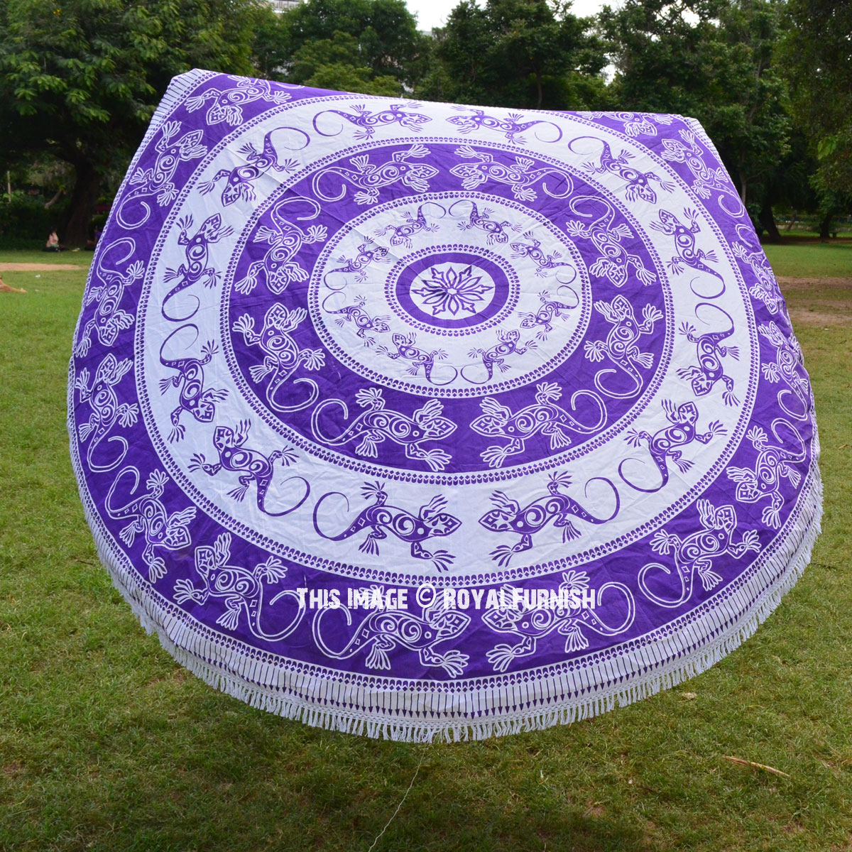 Purple Lizards Mandala Circle Beach Throw - RoyalFurnish.com